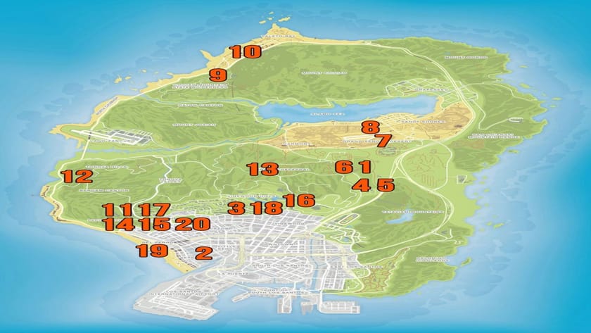 GTA 5 Wildlife Photography locations map