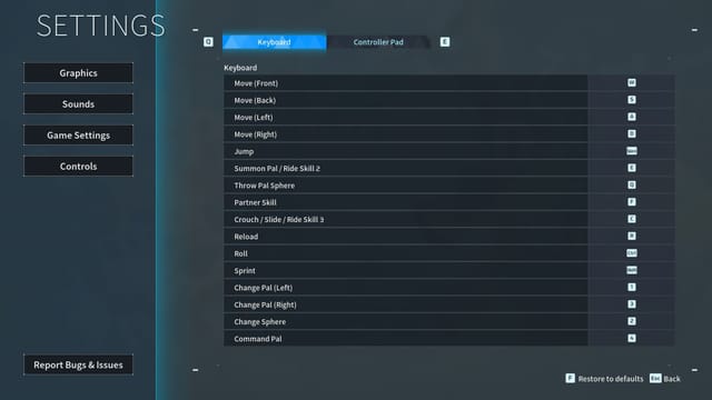 Palworld best control settings for keyboard and controller