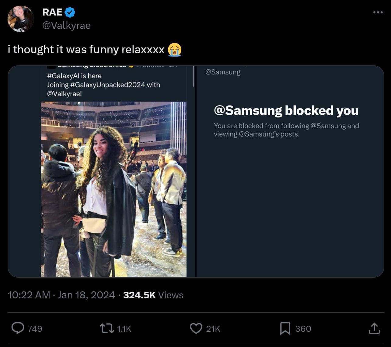 "I thought it was funny" - Valkyrae reveals Samsung blocked her on ...