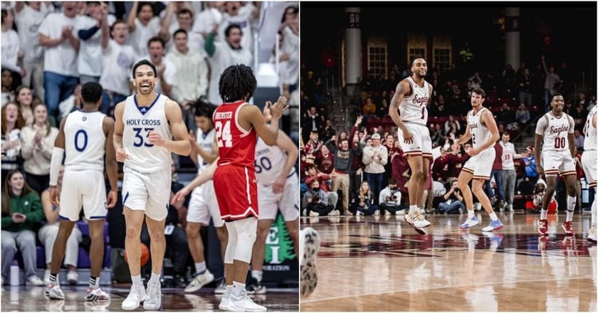 WATCH: Holy Cross swim team bursts out of pool in speedos to distract ...