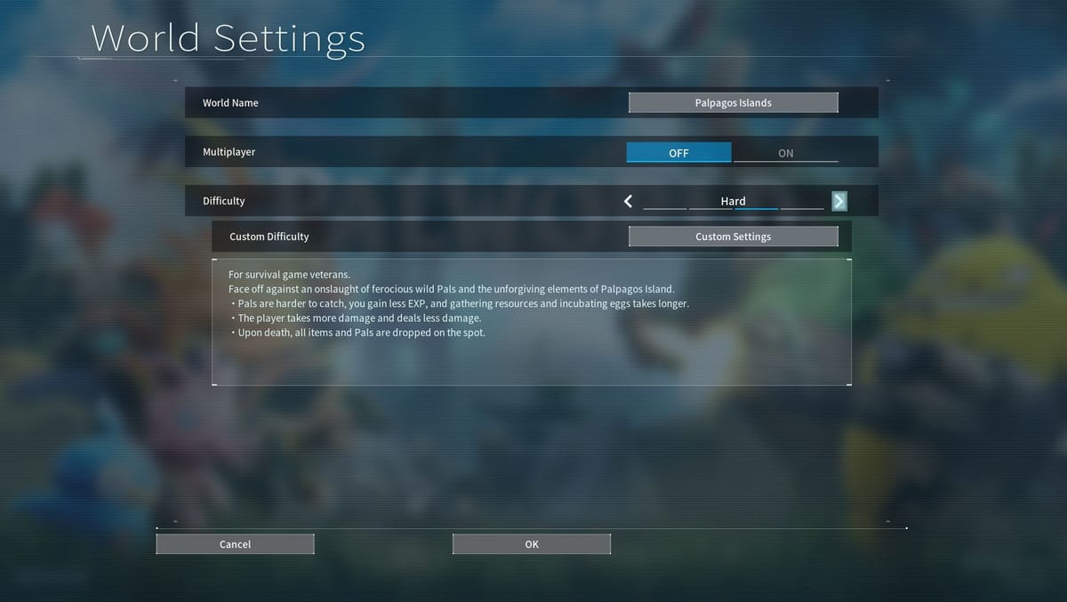 All Palworld difficulty settings and how to change them
