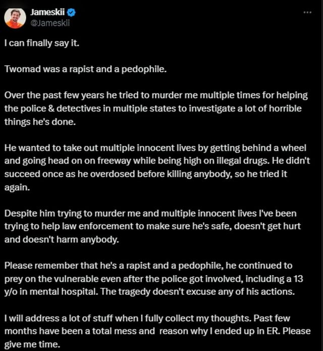 Who is Jameskii? YouTuber calls Twomad a "rapist and a pedophile ...