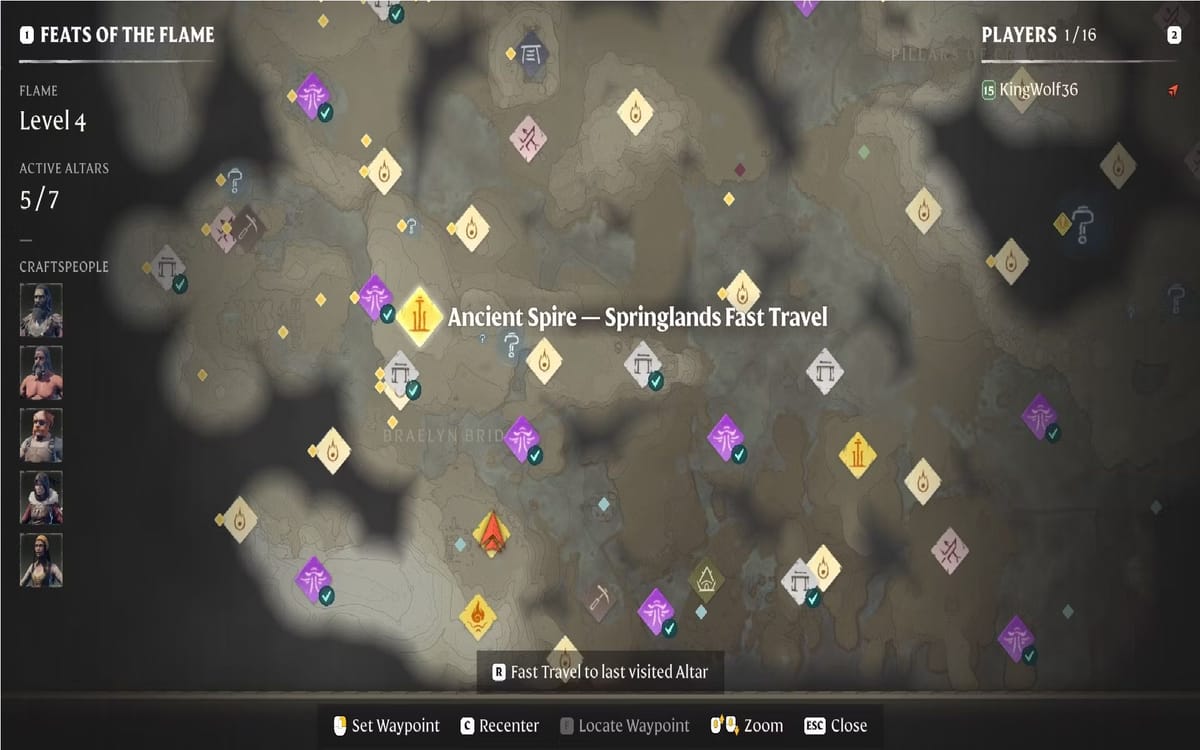 All Enshrouded Ancient Spires fast travel locations