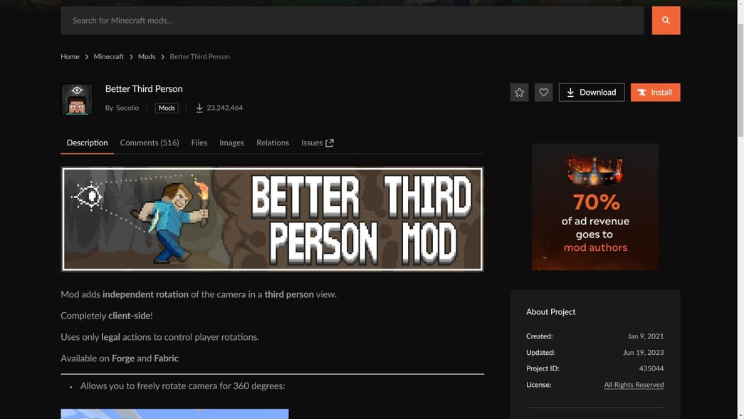 This Minecraft mod improves on vanilla third-person view