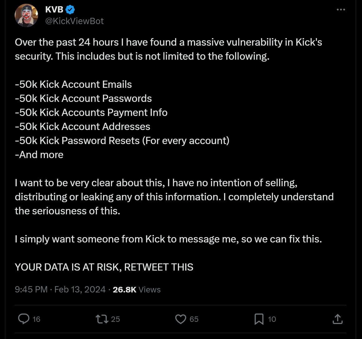 "Your private information remains secure" - Kick executive responds ...