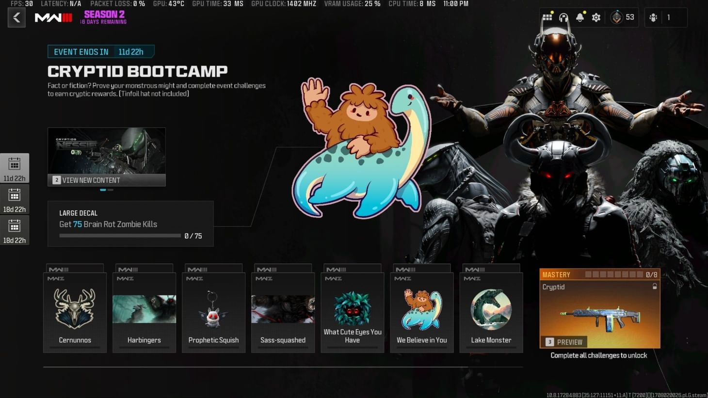 All Cryptid Bootcamp event rewards in Modern Warfare 3 and how to get them