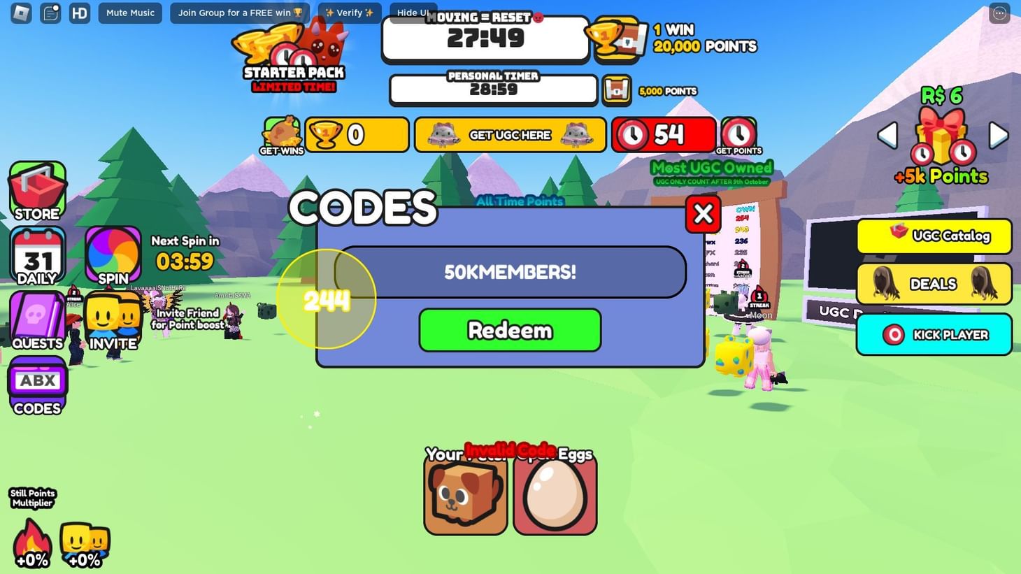 UGC Don’t Move codes