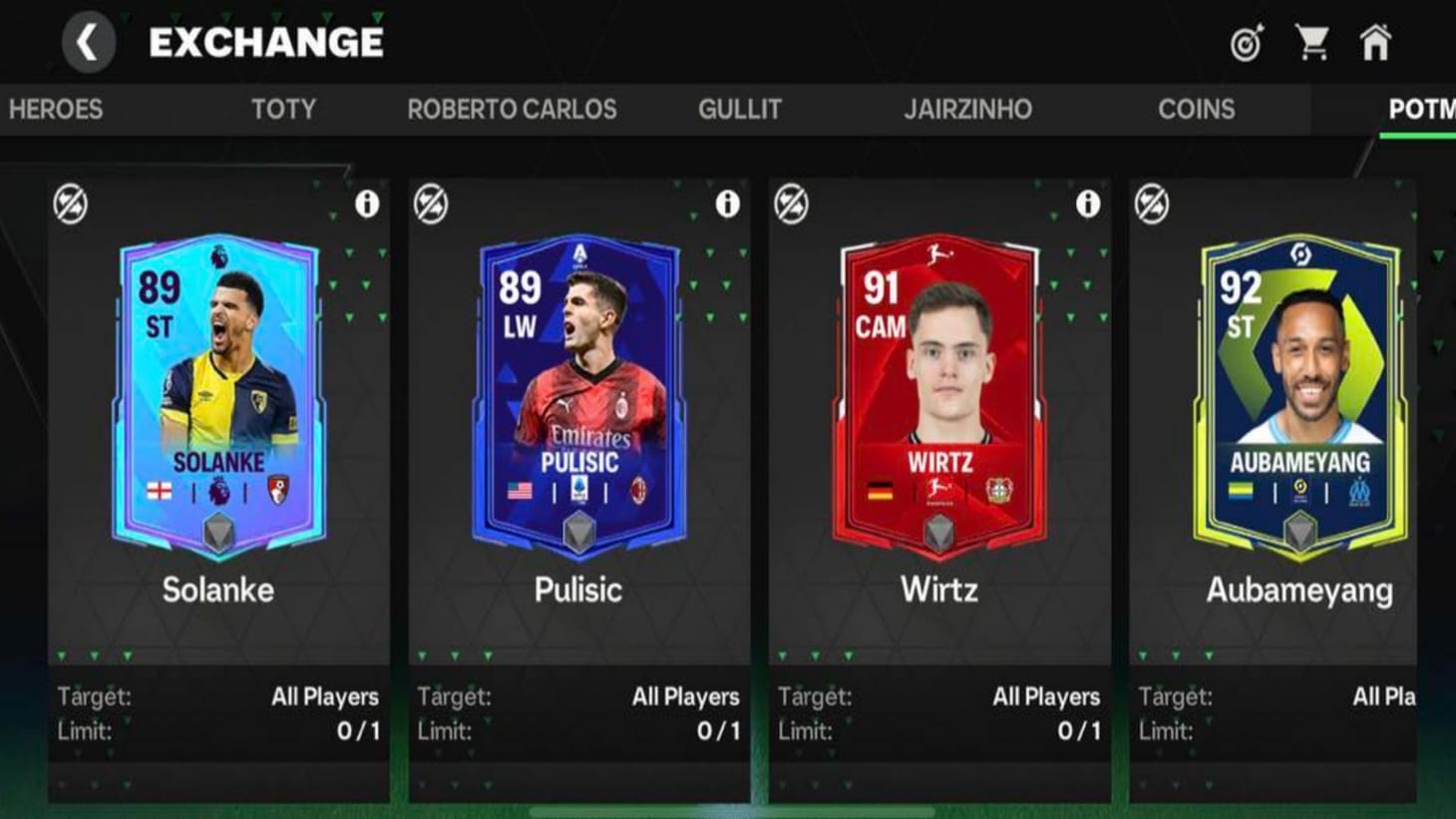 List of all FC Mobile Heroes 24 Exchanges