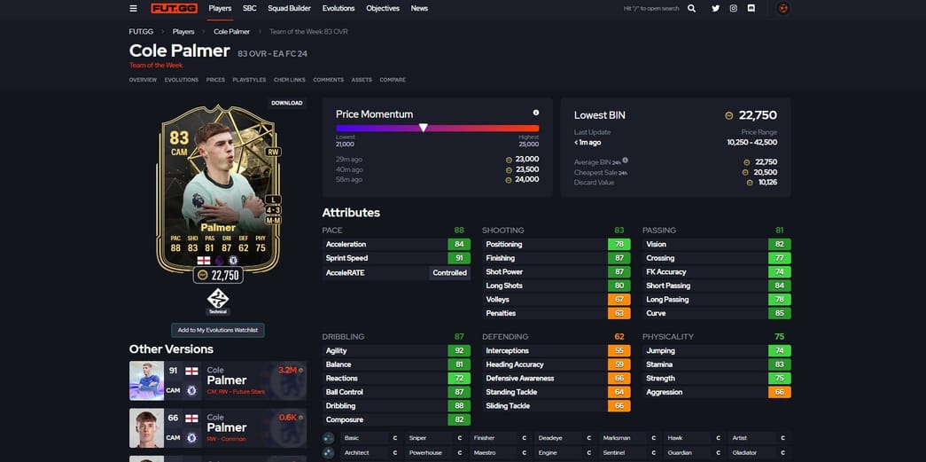 All Cole Palmer FC 24 card stats, costs, and more