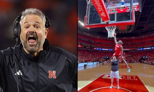 WATCH: Cornhuskers' Emmett Johnson soars over HC Matt Rhule with a jaw ...