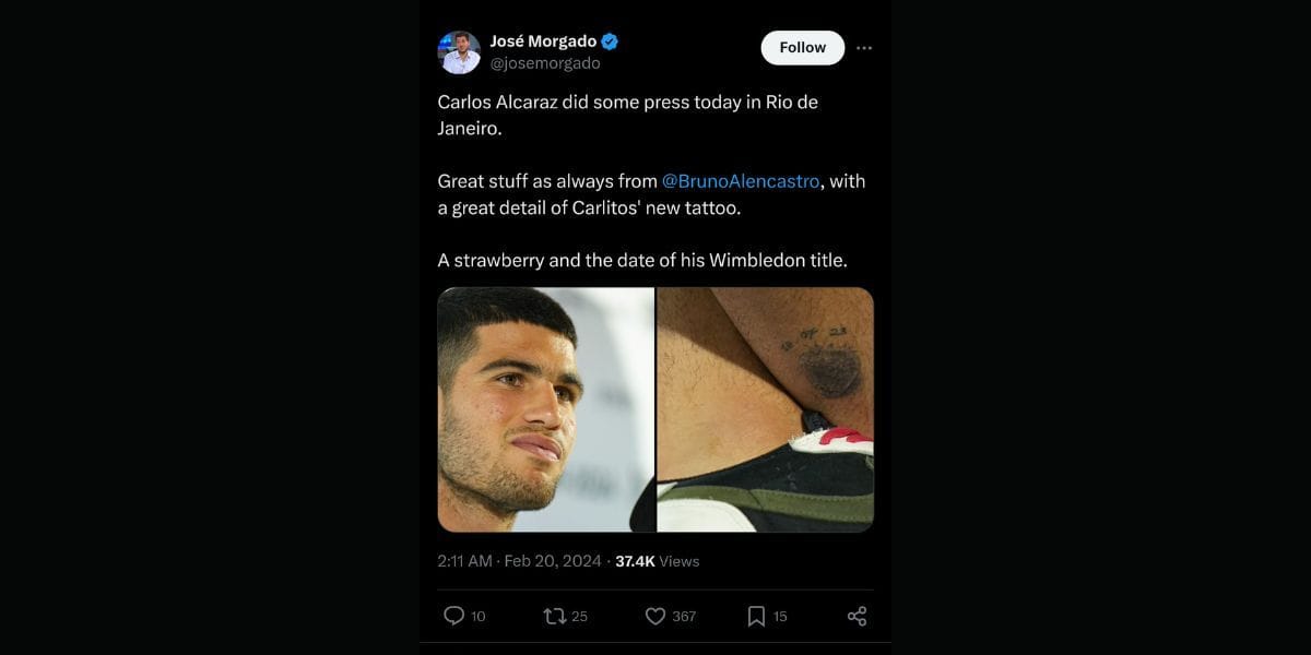 Carlos Alcaraz reveals new tattoo ahead of Rio Open 1R match