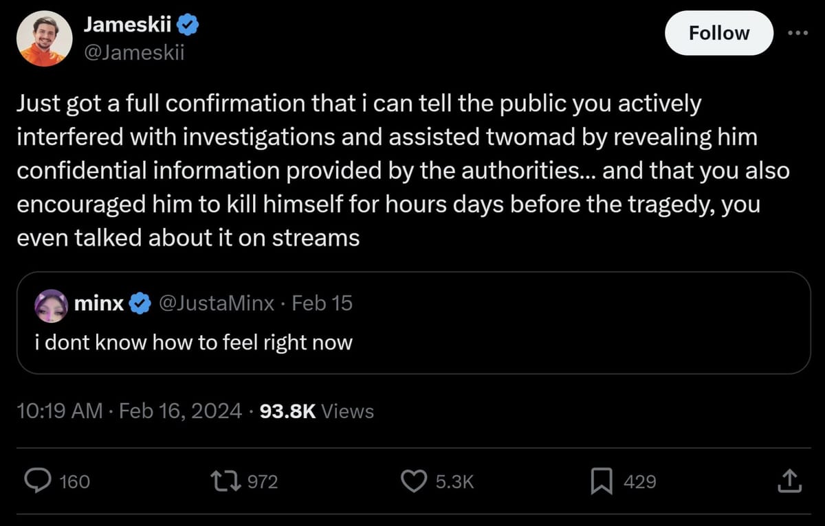 "You also encouraged him to kill himself" - Jameskii accuses JustaMinx ...
