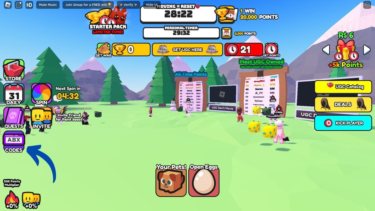 UGC Don’t Move codes