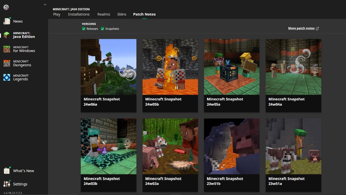 How to download Minecraft snapshot 24w06a