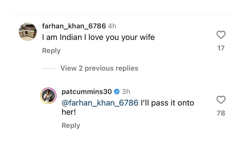 "I'll pass it onto her" - Pat Cummins's response to an Indian fan ...