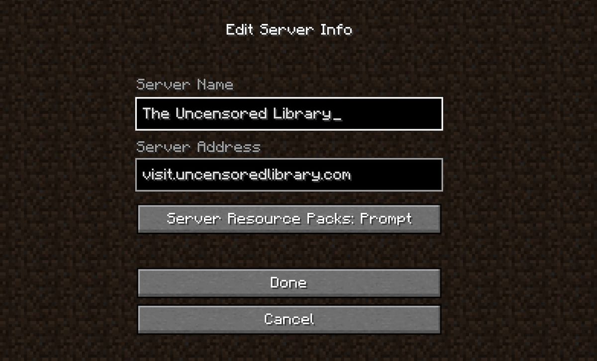 How to join The Uncensored Library server in Minecraft