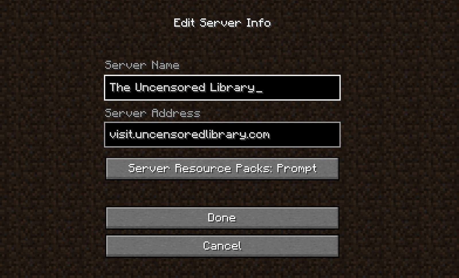 How to join The Uncensored Library server in Minecraft