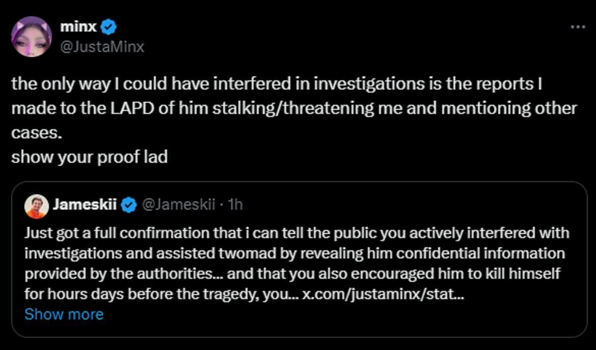 "Show your proof lad" - JustaMinx responds to Jameskii's allegations ...