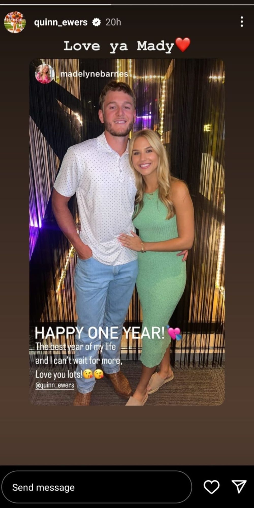 $1.9 million NIL-valued Quinn Ewers reacts to GF Madelyn Barnes ...