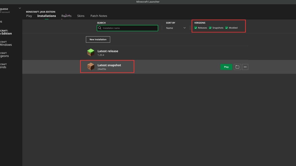 How to download Minecraft snapshot 24w09a