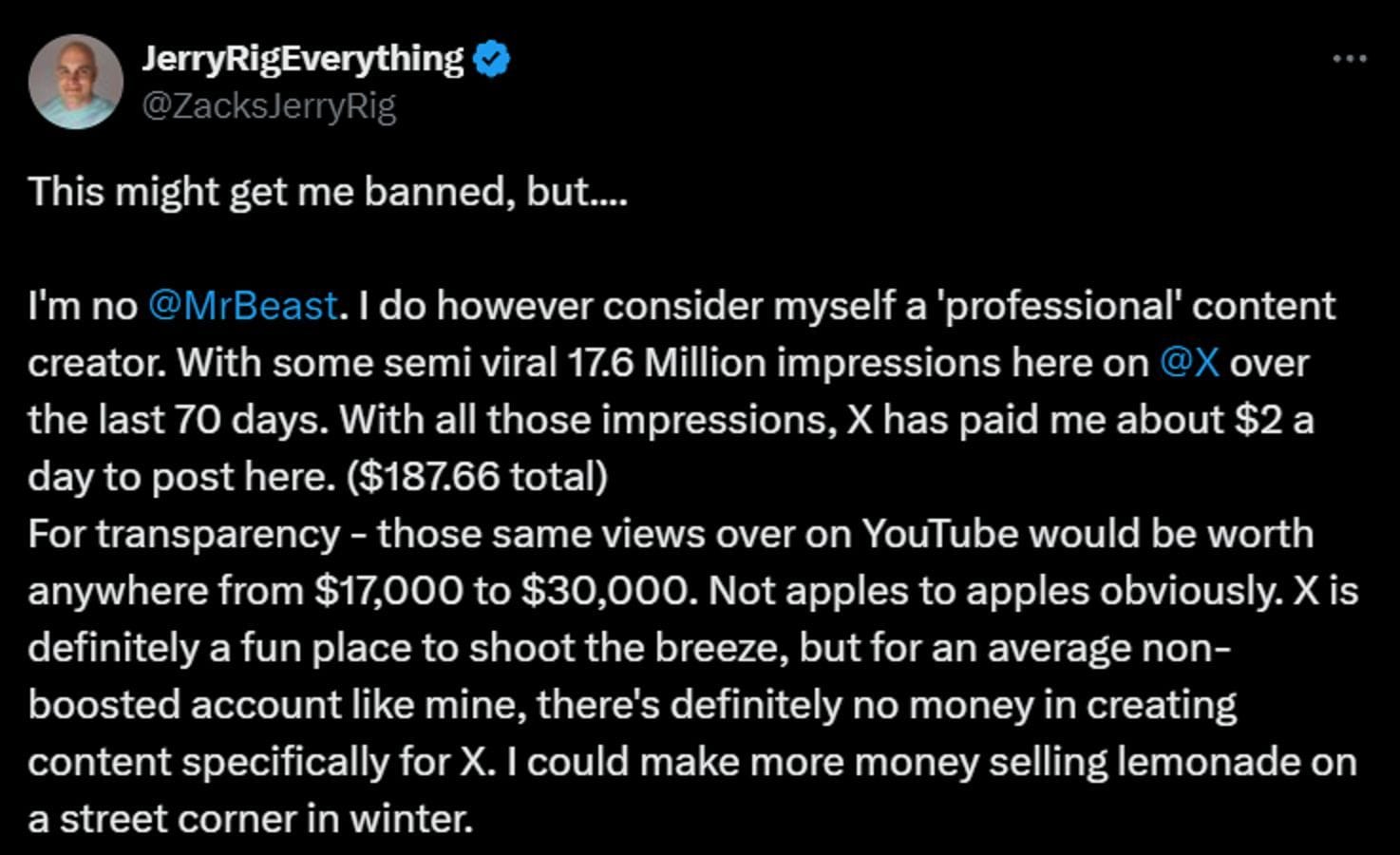 Tech YouTuber JerryRigEverything goes off at X for paying just $60 a ...