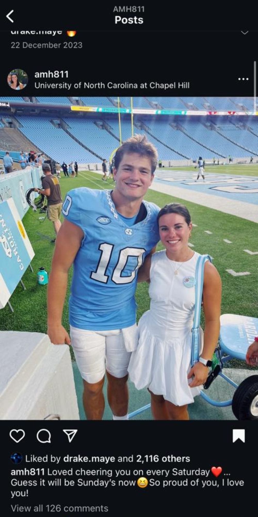 5 times Drake Maye and GF Ann Michael set couple goals among CFB fans ...