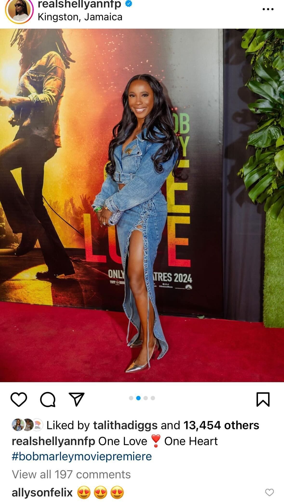 Allyson Felix reacts to Shelly-Ann Fraser-Pryce's look at Bob Marley's ...