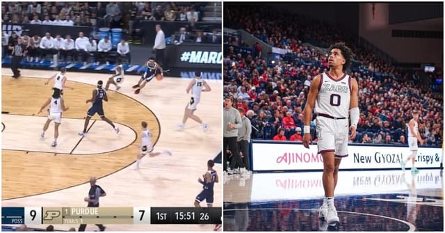 WATCH: Ryan Nembhard performs ankle breaker on Lance Jones during Gonzaga vs. Purdue game