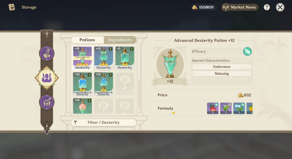 Genshin Impact Alchemical Ascension potion recipes list