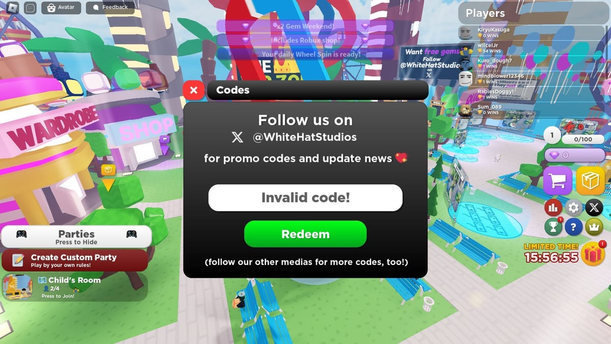 Roblox Party codes