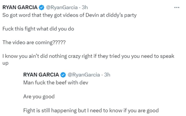 Ryan Garcia makes controversial "BACKSHOTS" allegation at Devin Haney and Diddy in recent X rant