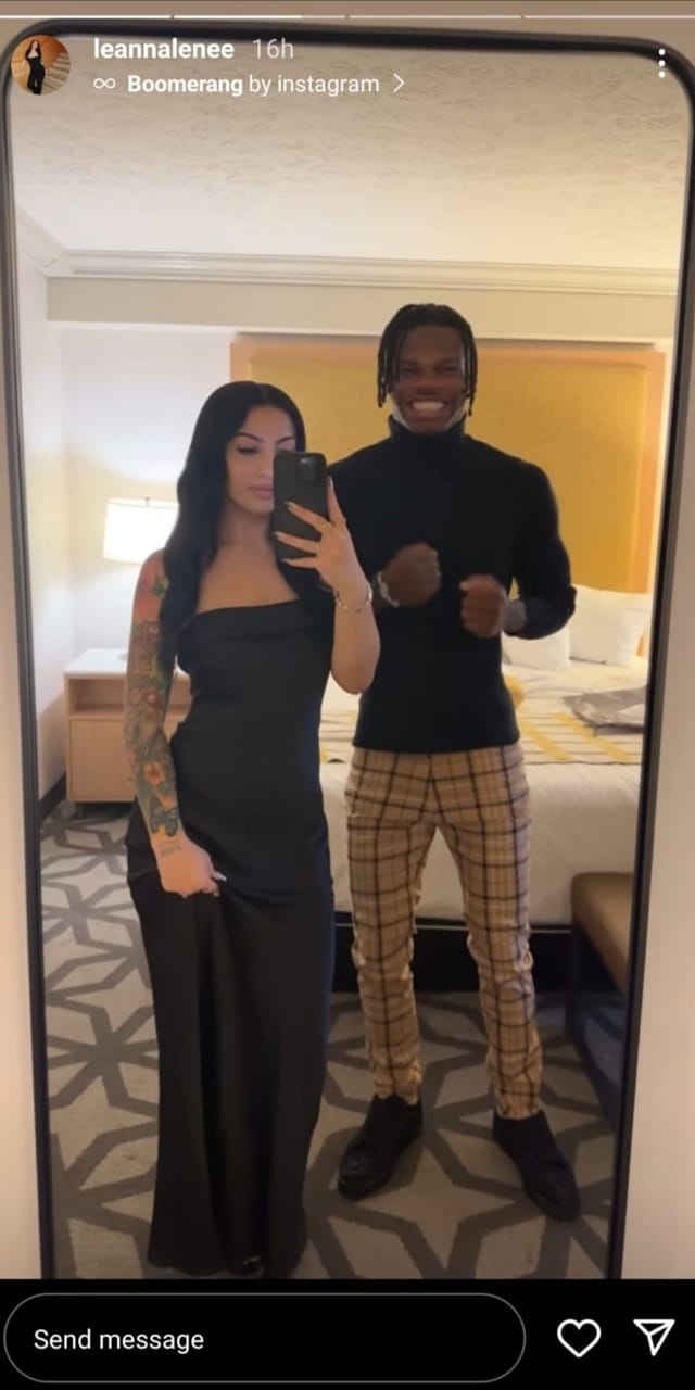 PHOTO: $2.3 million NIL-valued Travis Hunter and fiancee Leanna shows off icy drip as couple ...