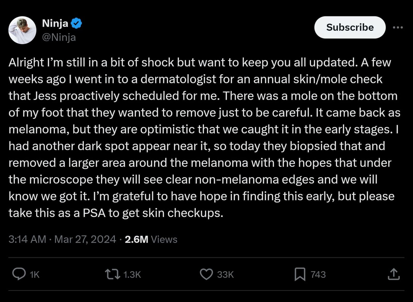 Does Ninja have cancer? Streamer's health update explored