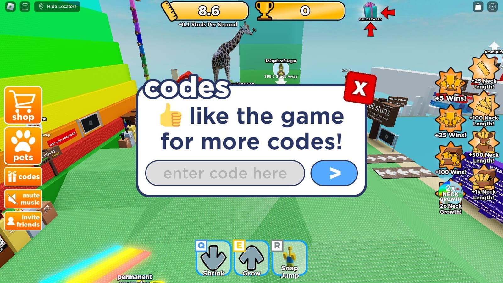 Every Second Your Neck Grows codes