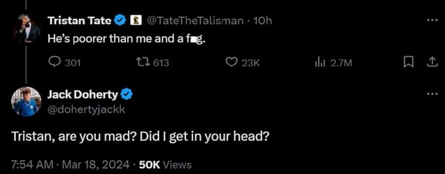 Jack Doherty feuds with Tristan Tate after latter refers to Kick ...