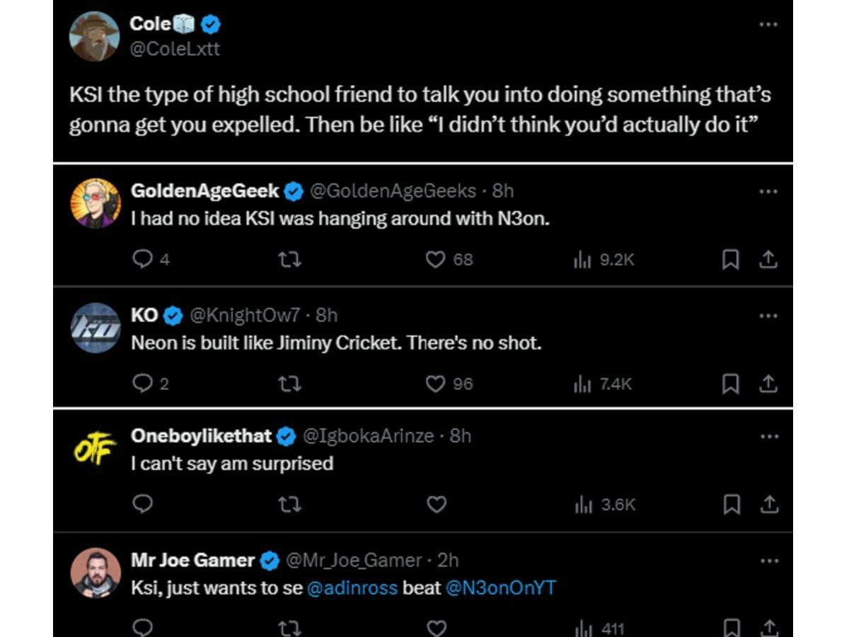 "N3on is built like Jiminy Cricket" - Fans react as KSI claims that ...