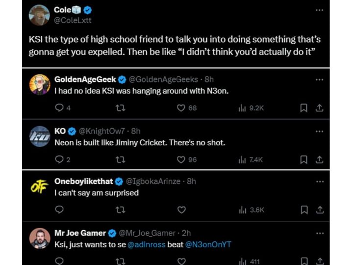 "N3on is built like Jiminy Cricket" - Fans react as KSI claims that Kick streamer could defeat ...