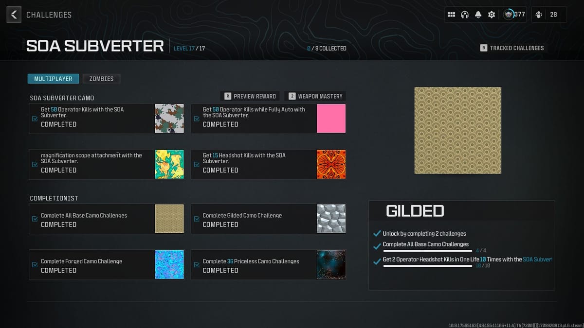 How to unlock the Gilded Camo for SOA Subverter in Warzone and MW3