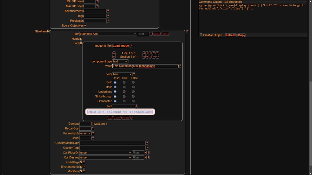 How to add lore to an item in Minecraft