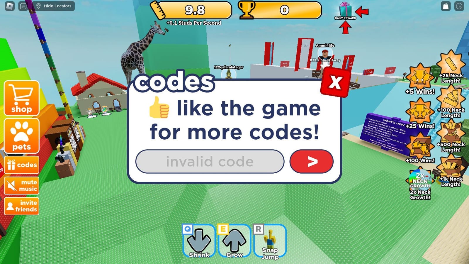 Every Second Your Neck Grows codes