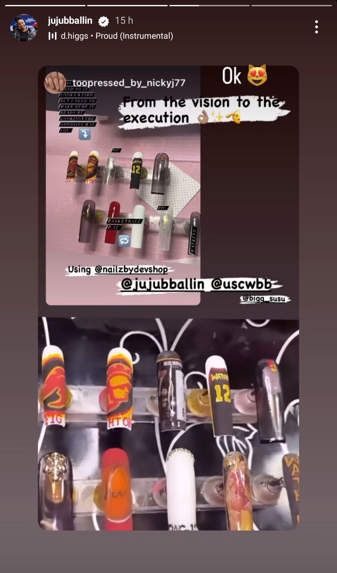 JuJu Watkins reacts to fan wearing specially customized nails featuring ...