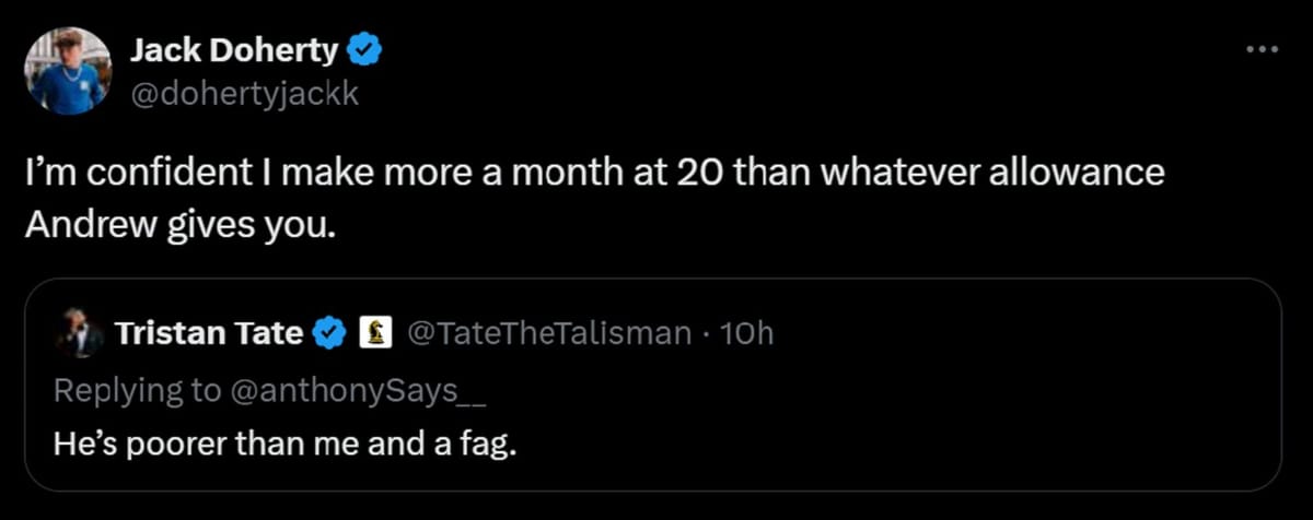 Jack Doherty feuds with Tristan Tate after latter refers to Kick ...