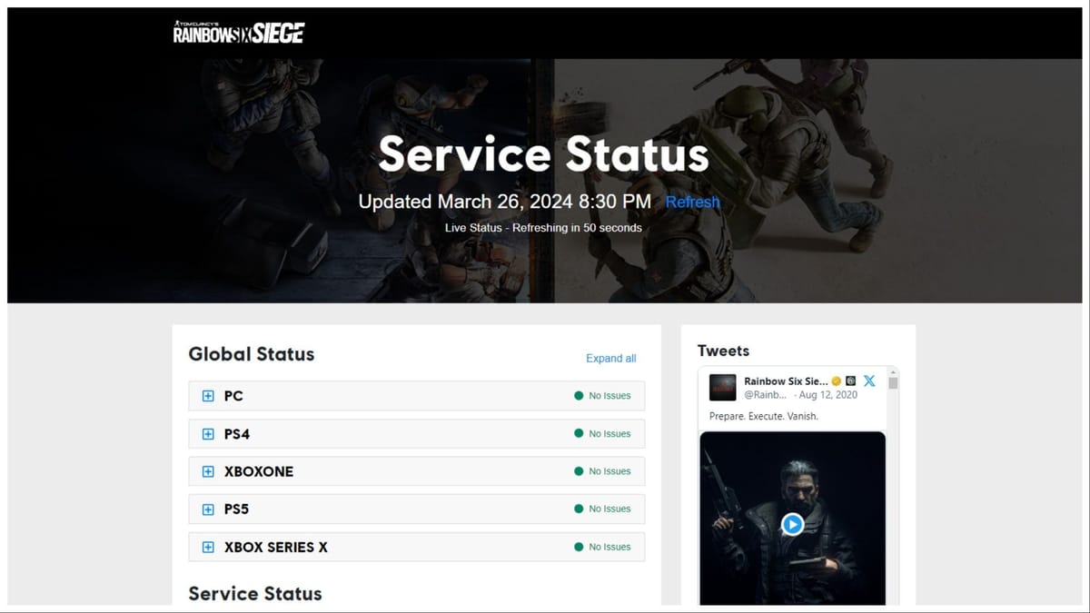 Rainbow Six Siege server status today (March 26): Are the servers back up after the update?