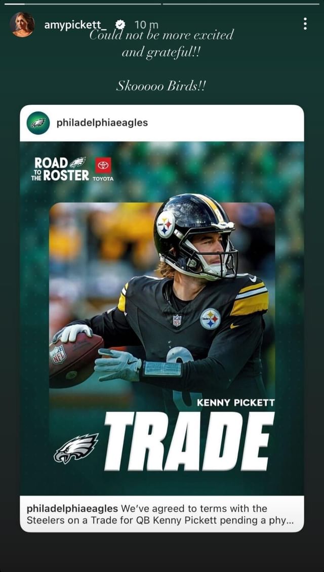 Kenny Pickett's wife Amy reacts to Steelers trading QB to Eagles after ...