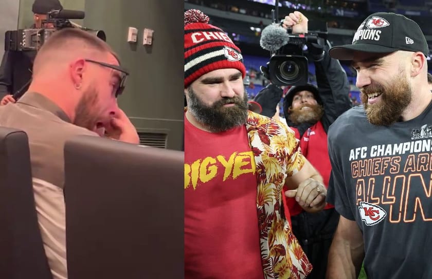 Travis Kelce: WATCH: Travis Kelce tries to fight back tears at brother Jason's retirement press ...