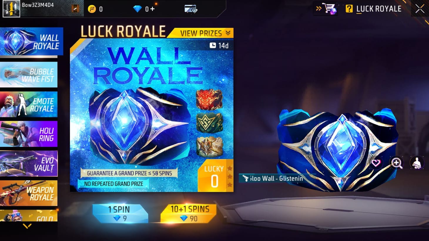 Free Fire Wall Royale event: Gloo Wall - Glistening Nightstar and more ...