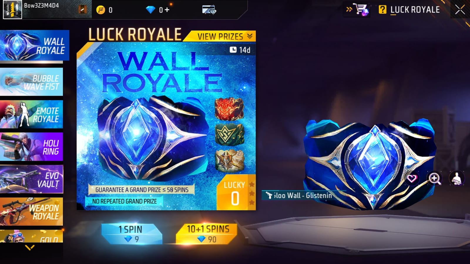 Free Fire Wall Royale event: Gloo Wall - Glistening Nightstar and more ...