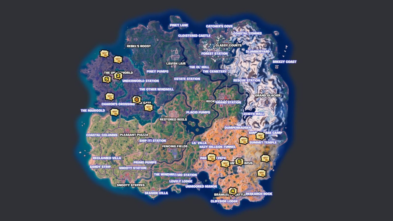 All God Chest locations in Fortnite Chapter 5 Season 2