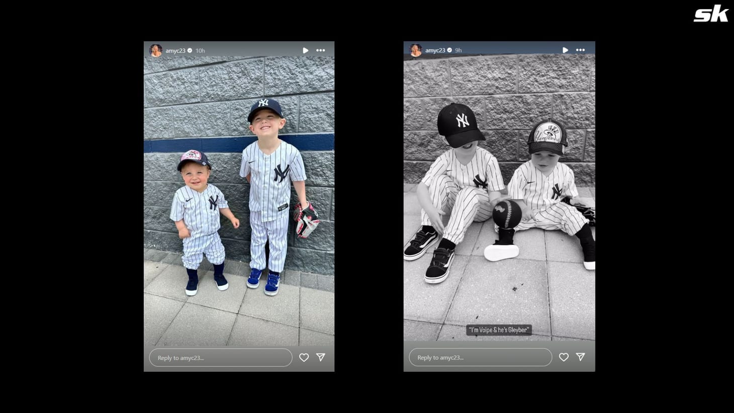 "I'm Volpe, & he's Gleyber” - Gerrit Cole’s kids Caden and Everett ...