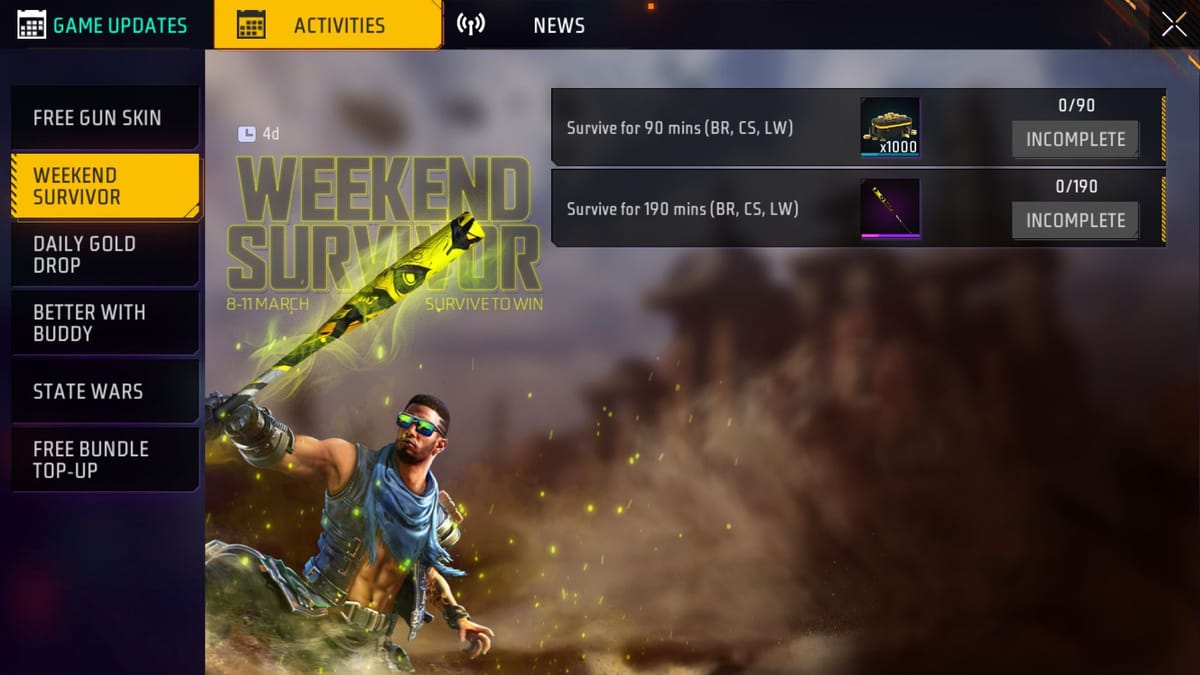 Free Fire Weekend Survivor event: Bat - Buttercup Dusk and more rewards